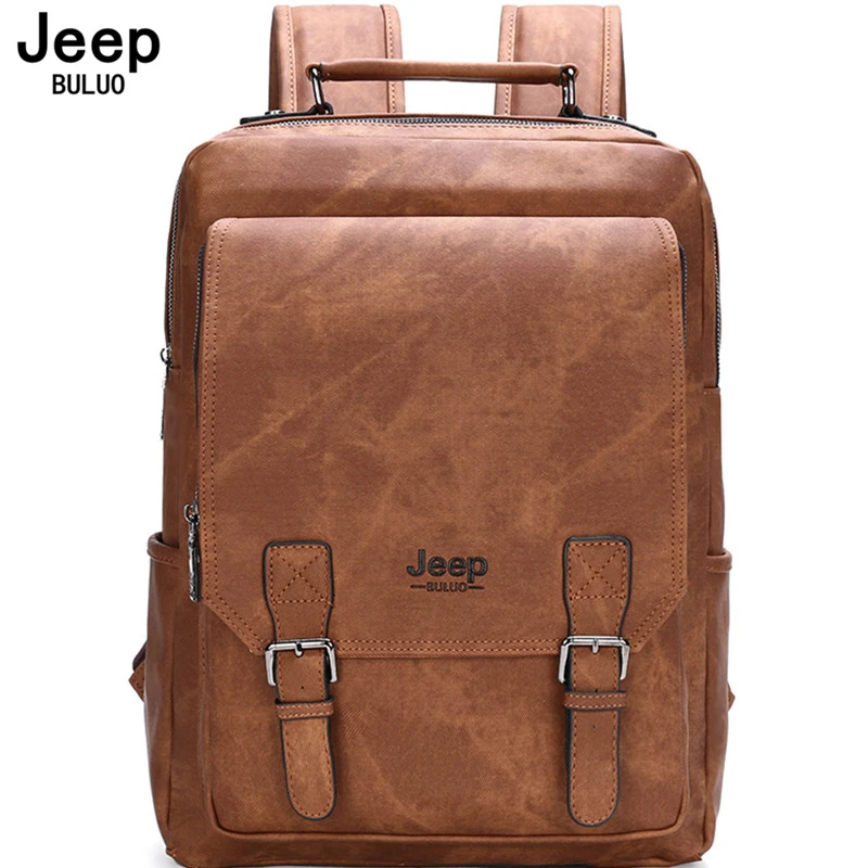 JEEP BULUO Men Leather Backpacks Travel Multi Male Mochila Military ...