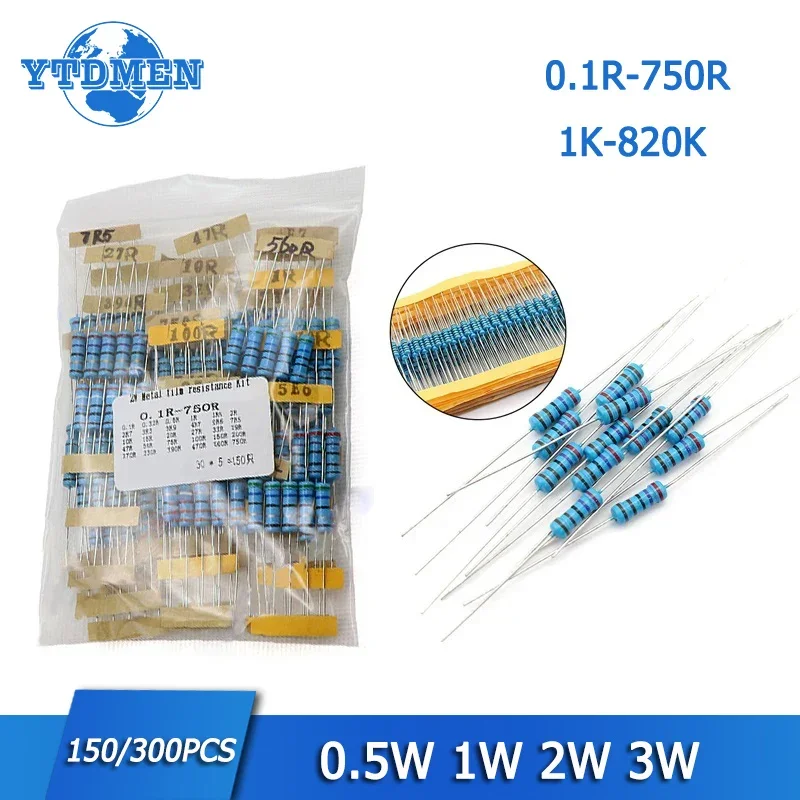 150-300PCS-Resistor-Set-1-2W-1W-2W-3W-Metal-Film-Resistors-Assortment ...