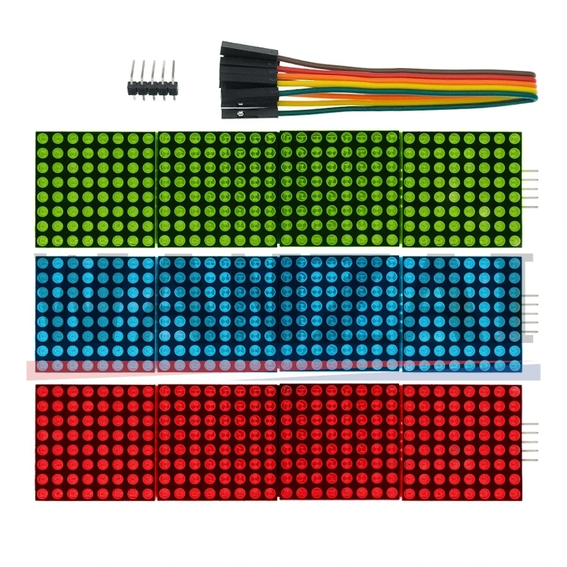 Max7219 Dot Matrix Module For Arduino Microcontroller 4 In One Display With 5p Line Red Green
