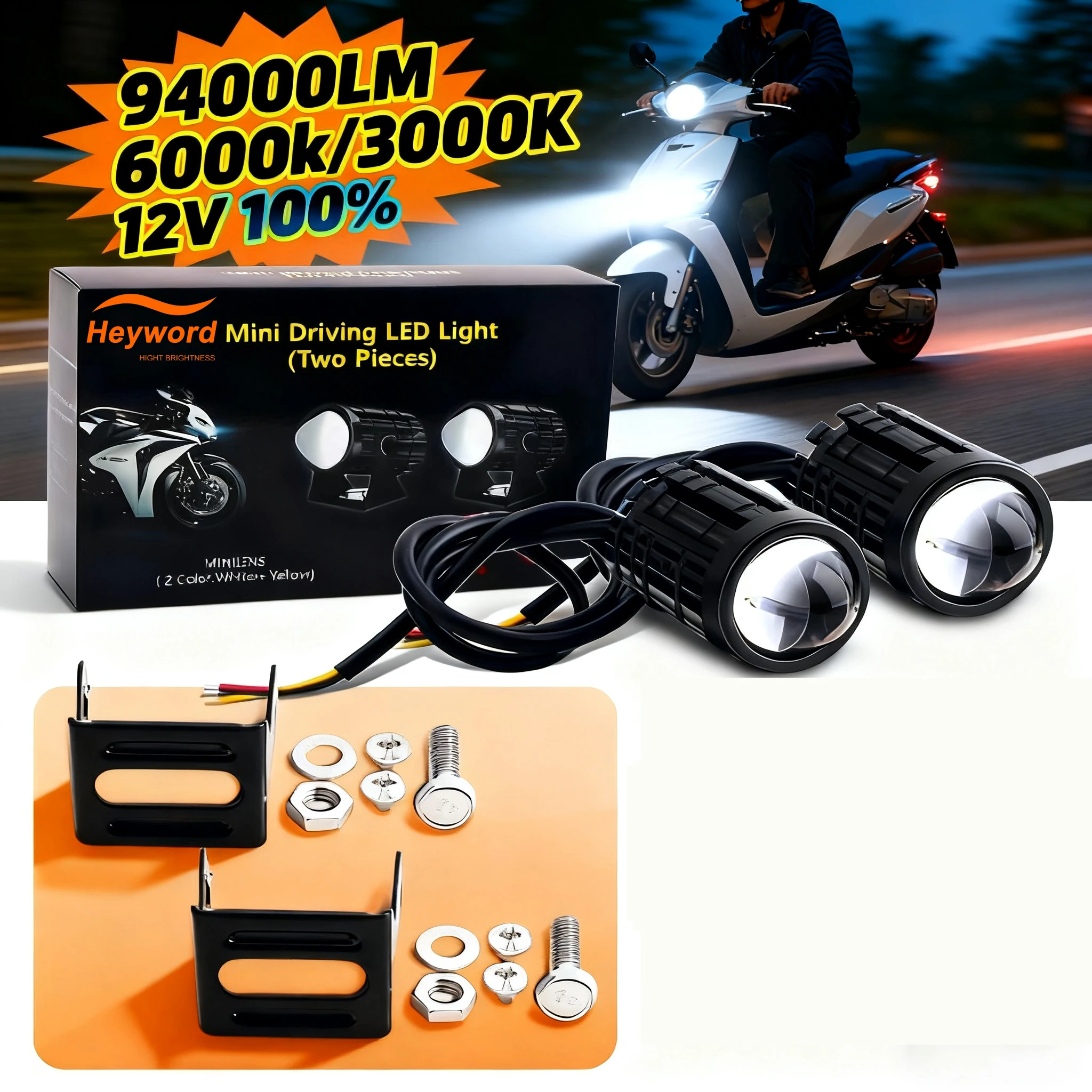 Heyword Motorcycle LED Fog Lights ATV Driving Fog Light Auxiliary ...