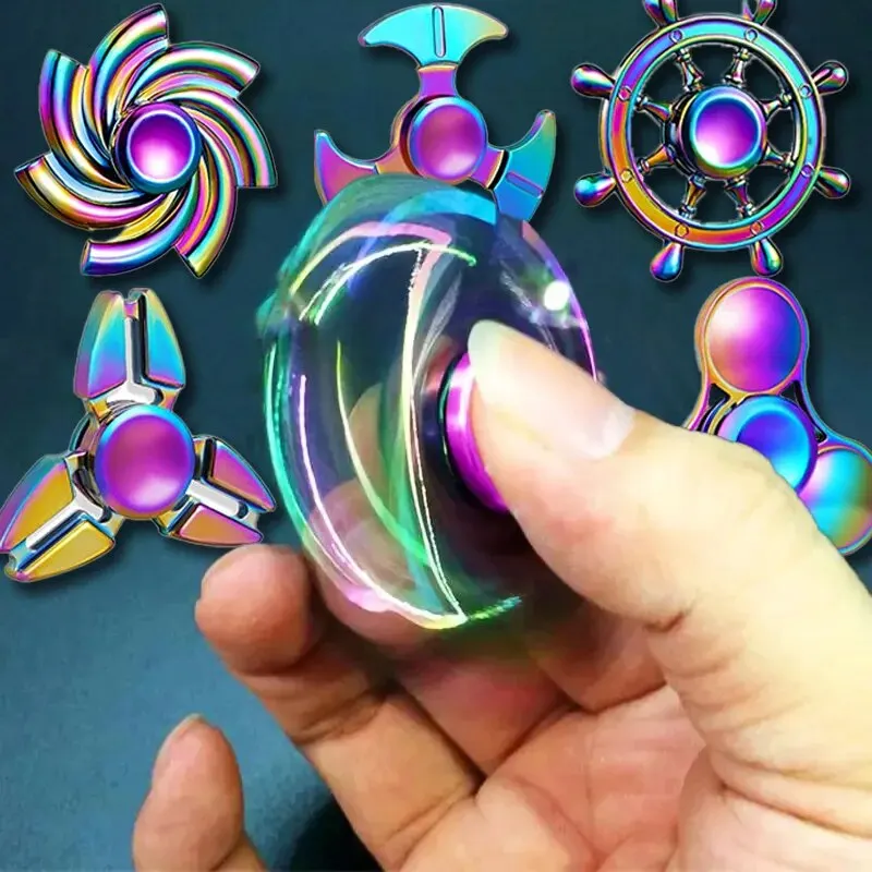 Metal-Rainbow-Fidget-Spinner-Colorful-EDC-Hand-Spinner-Anti-Anxiety-Toy ...