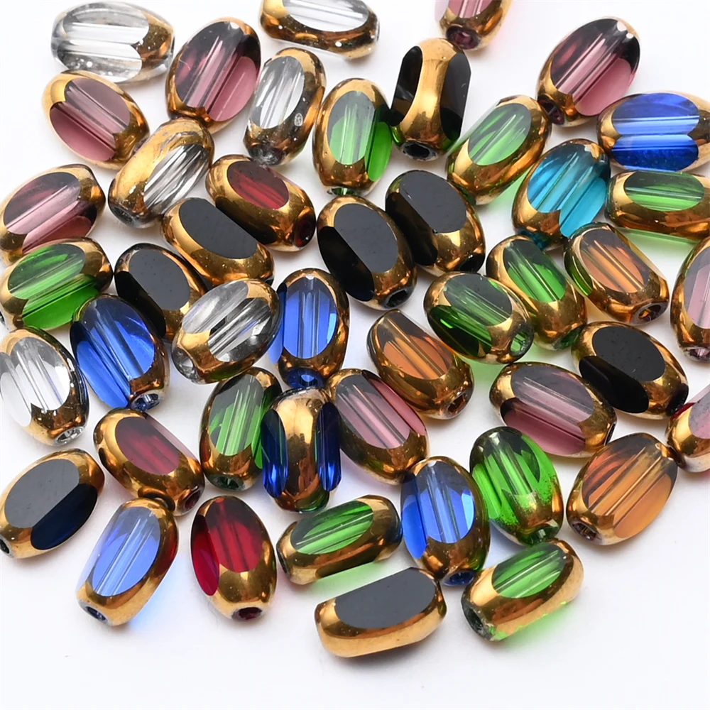 6mm-Briolette-Oval-Glass-Beads-Plated-Golden-Color-Crystal-Loose-Spacer ...
