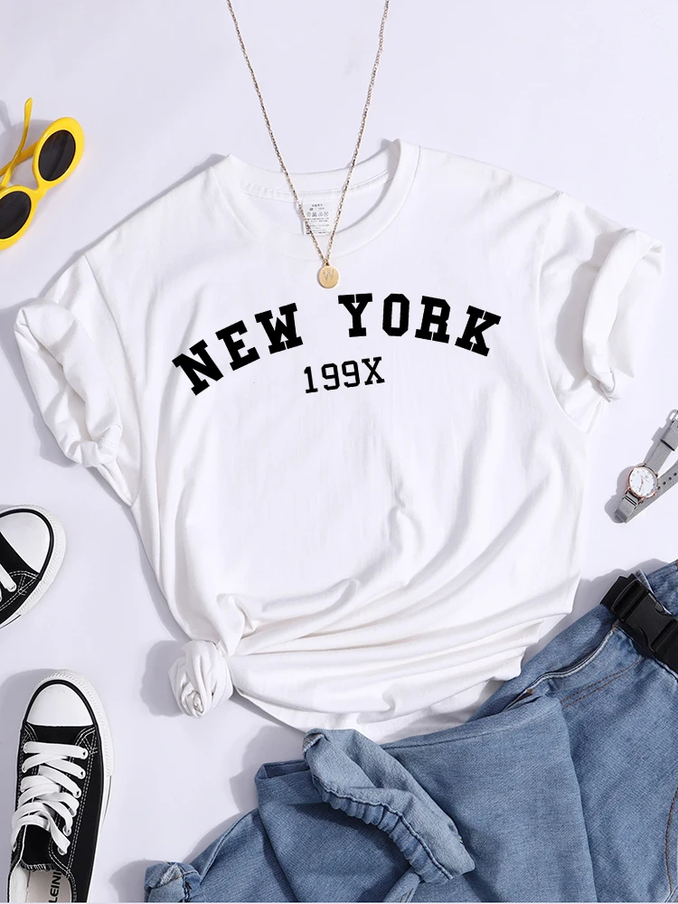 New York 199X Print Woman T-Shirt Soft Hipster Trend T-Shirt Oversized ...
