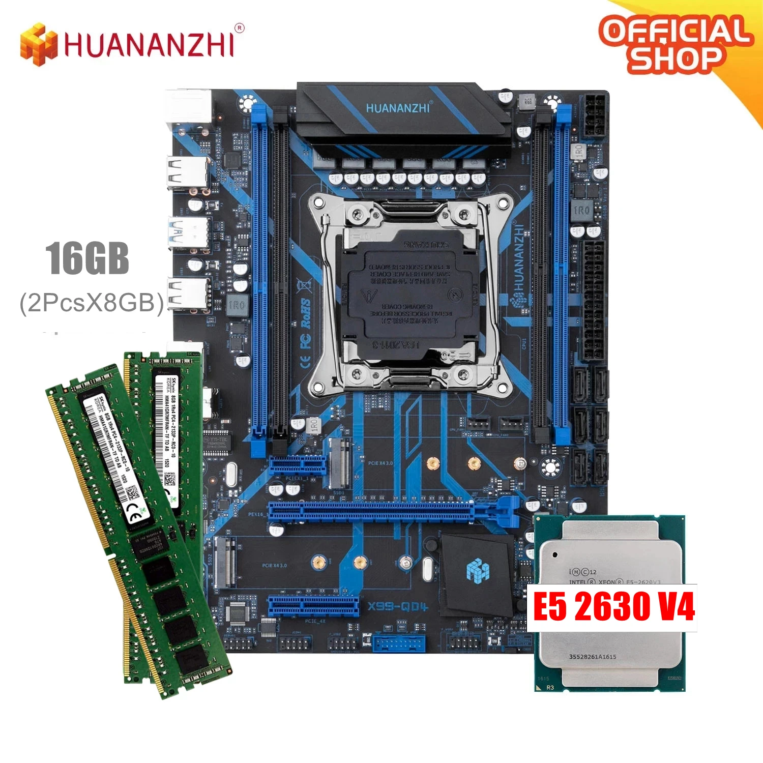 Huananzhi qd4 kit xeon x99 placa mãe com e5 2630 v4 16gb (2*8g) memória ...