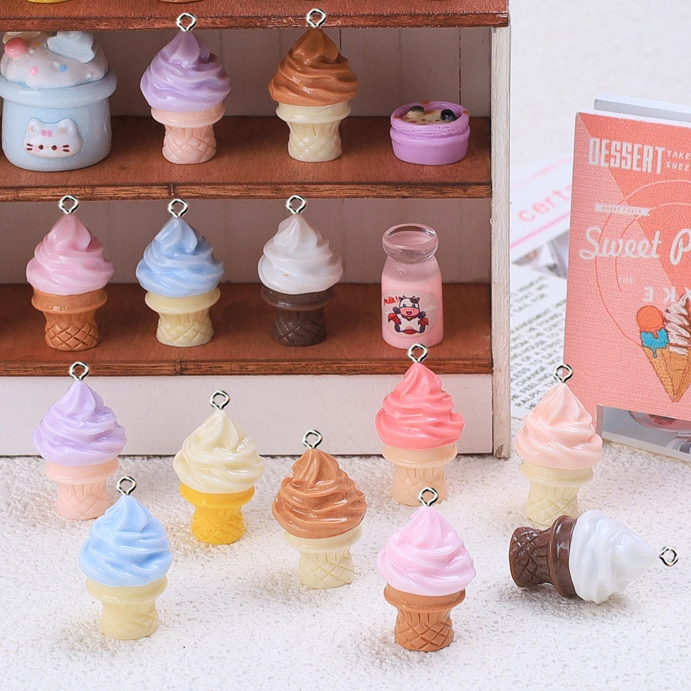 10Pcs 3D Mini Chocolate Ice Cream Cone Resin Charms Cute Food Pendants ...