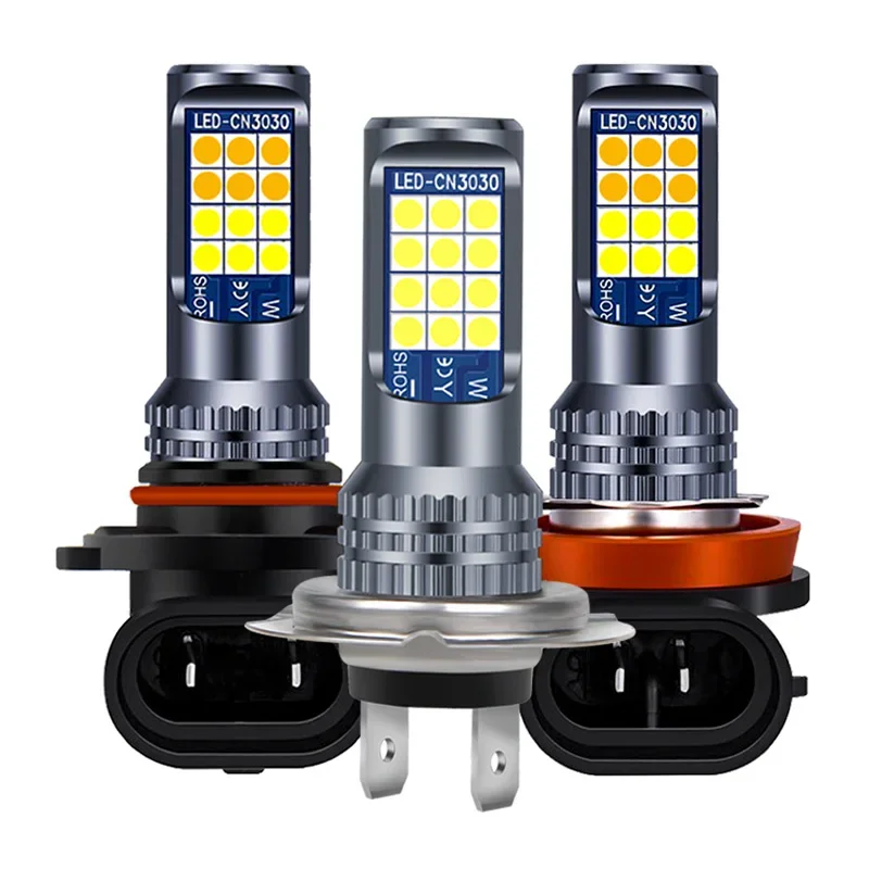 2Pcs H8 H11 Led Fog Light Dual Color Hb4 Hb3 3030 24SMD H16 Fog Lamps ...