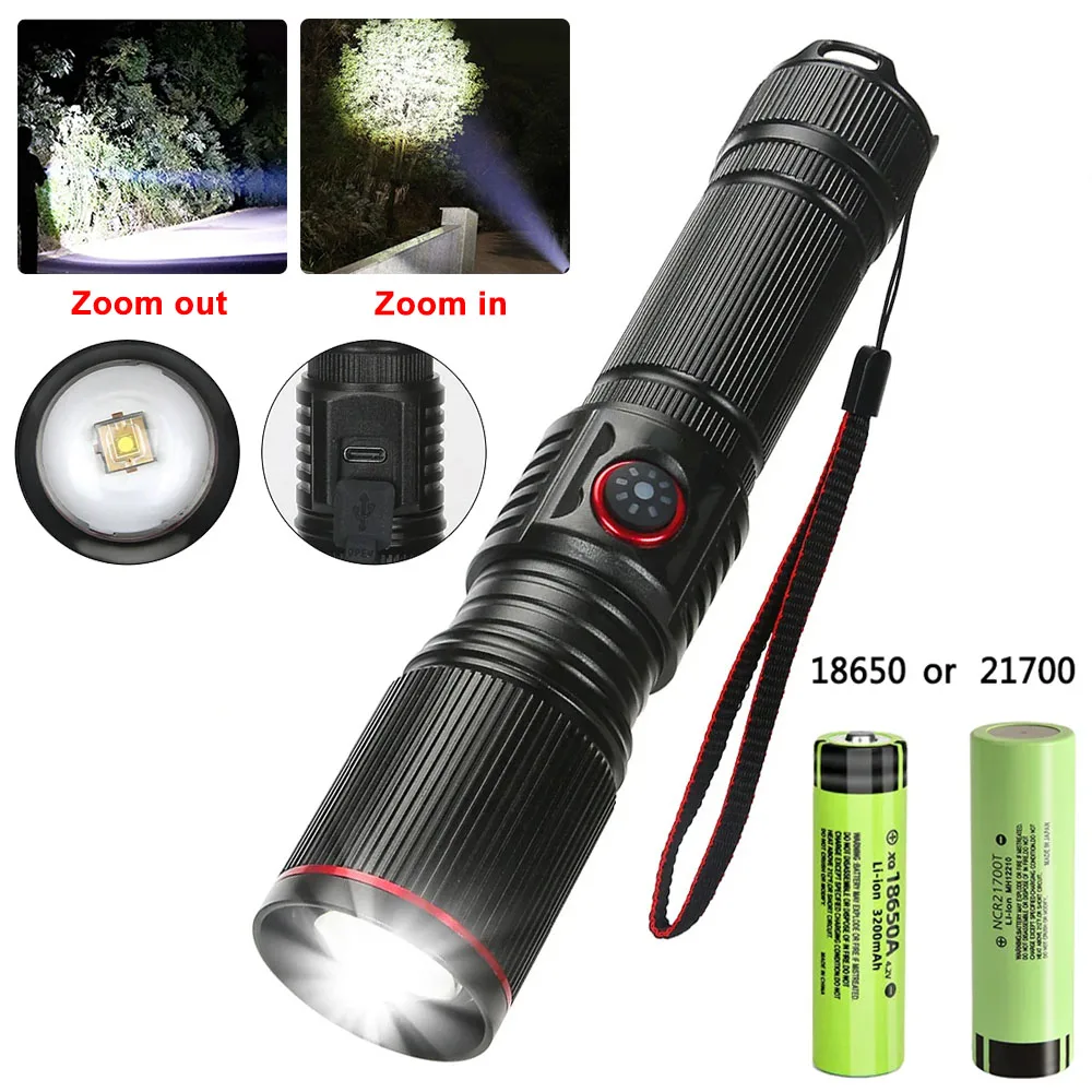 Powerful-LED-White-Laser-Flashlight-18650-or-21700-Battery-Aluminum ...