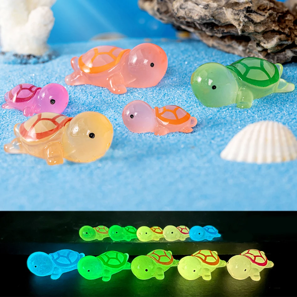 5/10pcs Mini Turtles Duck Figures Tiny Resin Luminous Miniature Sea ...