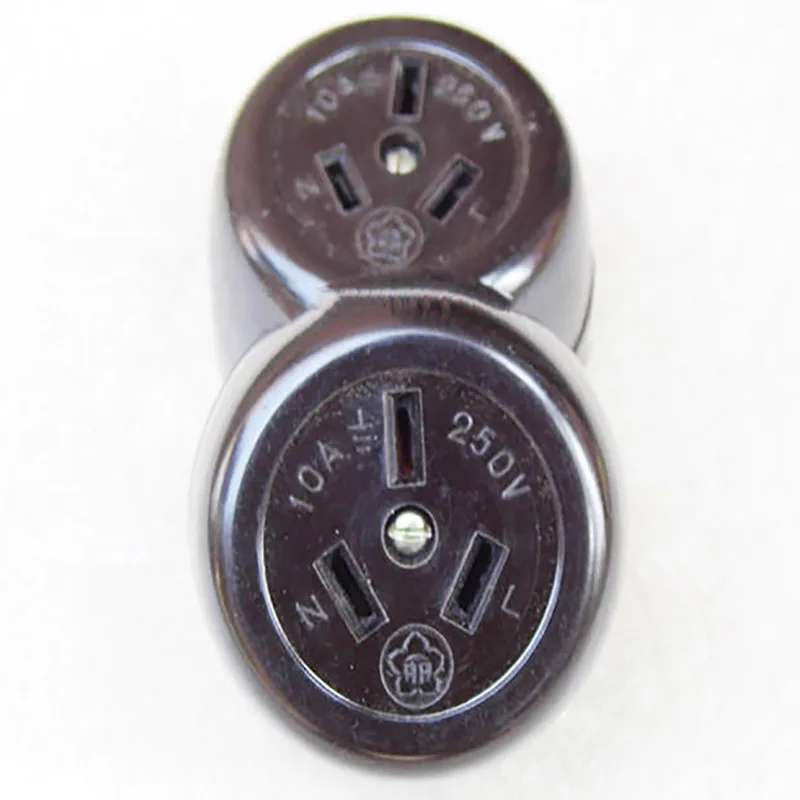 Surface-mounted-round-three-hole-socket-bakelite-socket-10A-250V-single-phase-three-pole-socket ...