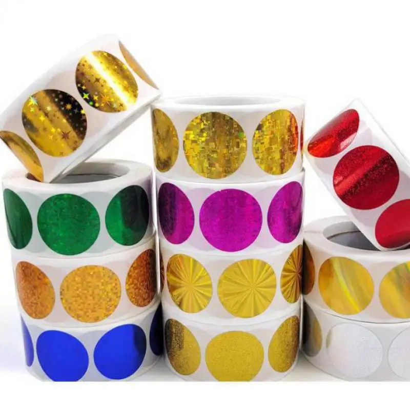 100-500pcs-Gold-Holographic-Glitter-Sealing-Label-Round-Laser-Sticker ...