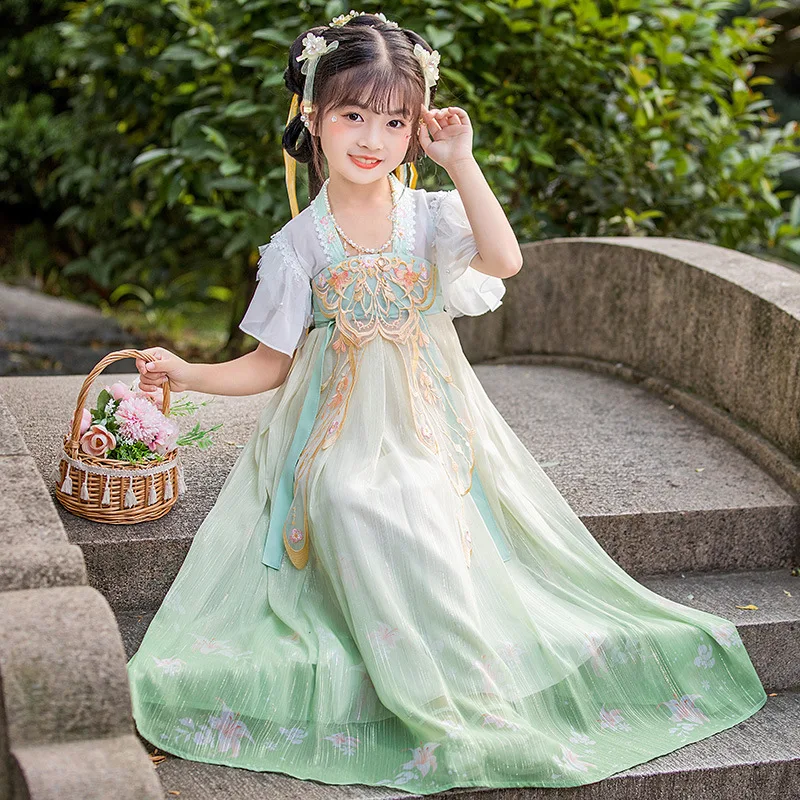 Chinese Style Kids Green Butterfly Hanfu Traditional Folk Costume Girl ...