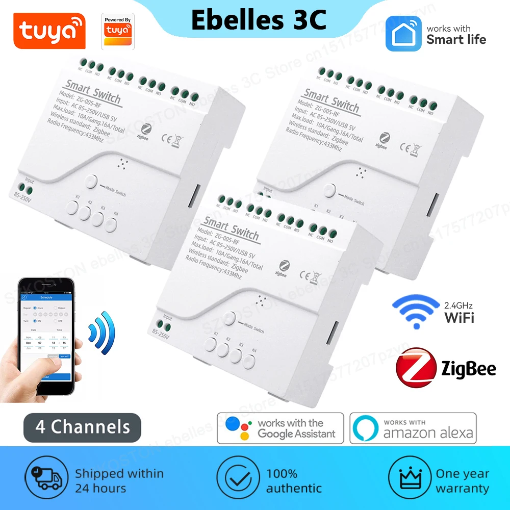 Tuya-Zigbee-Smart-Light-Switch-Module-4CH-85-250V-Relay-Smart-Life-APP ...