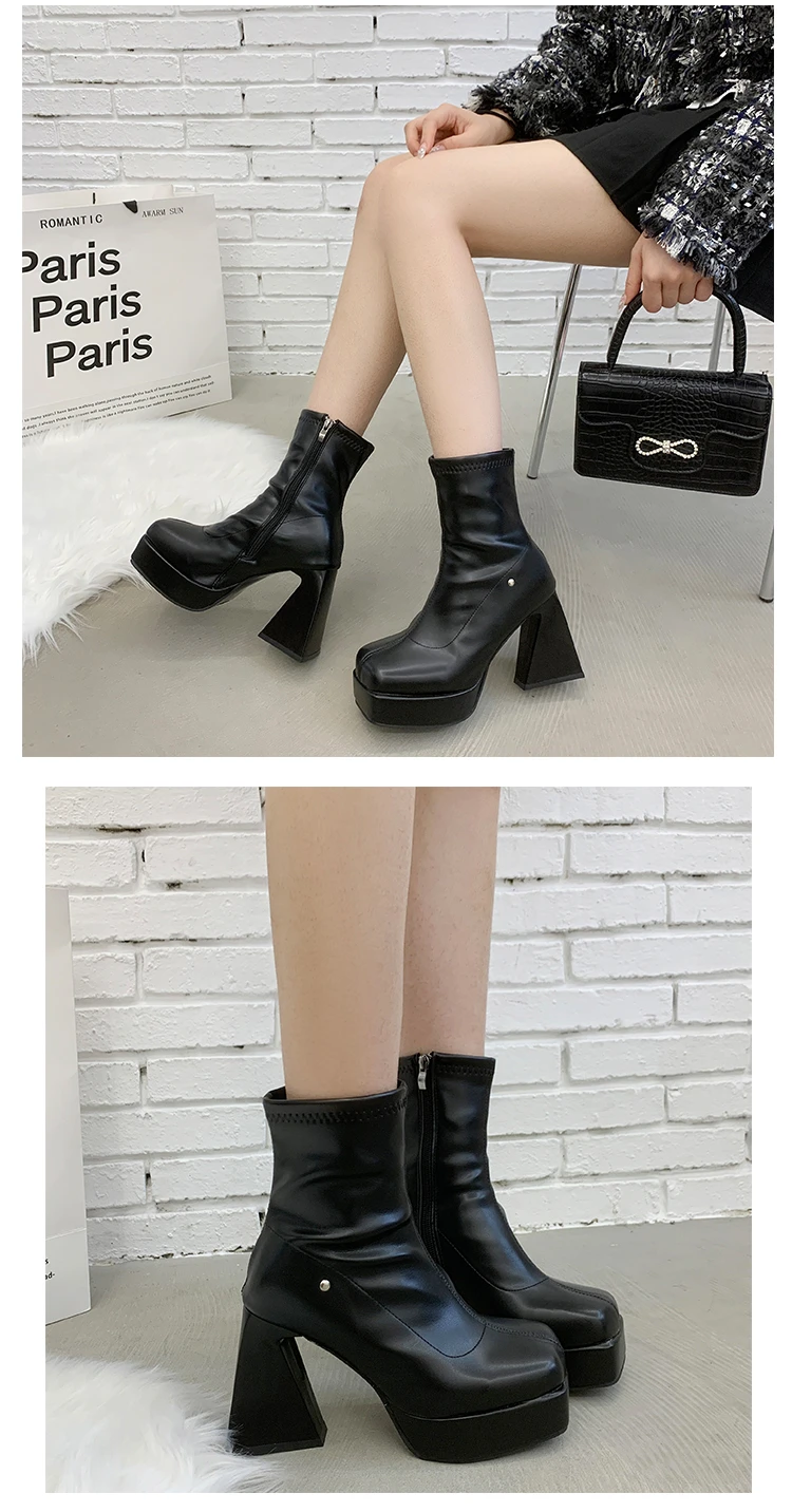 Boots Chelsea Bottes Plateforme Haute 📱 Bottes de rinçage à talons ...