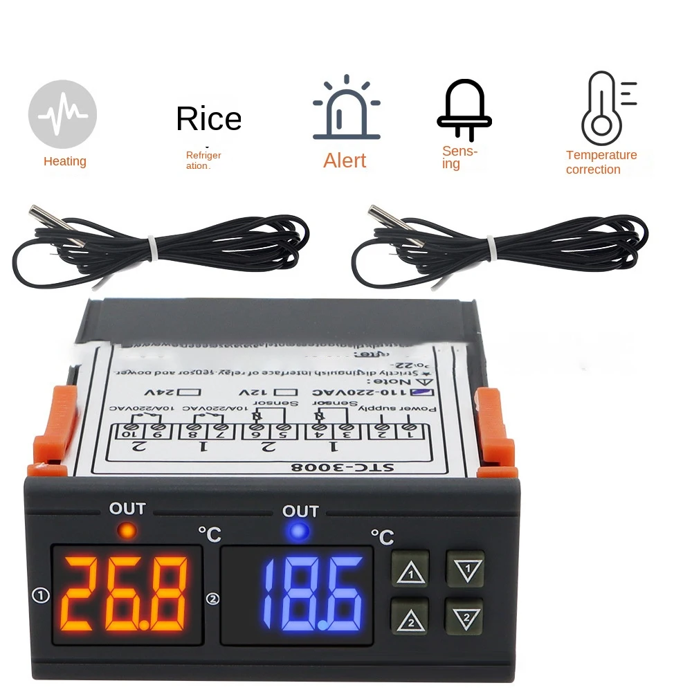 STC-3008 Temperature Controller Dual-Sensor Output Intelligent Digital ...