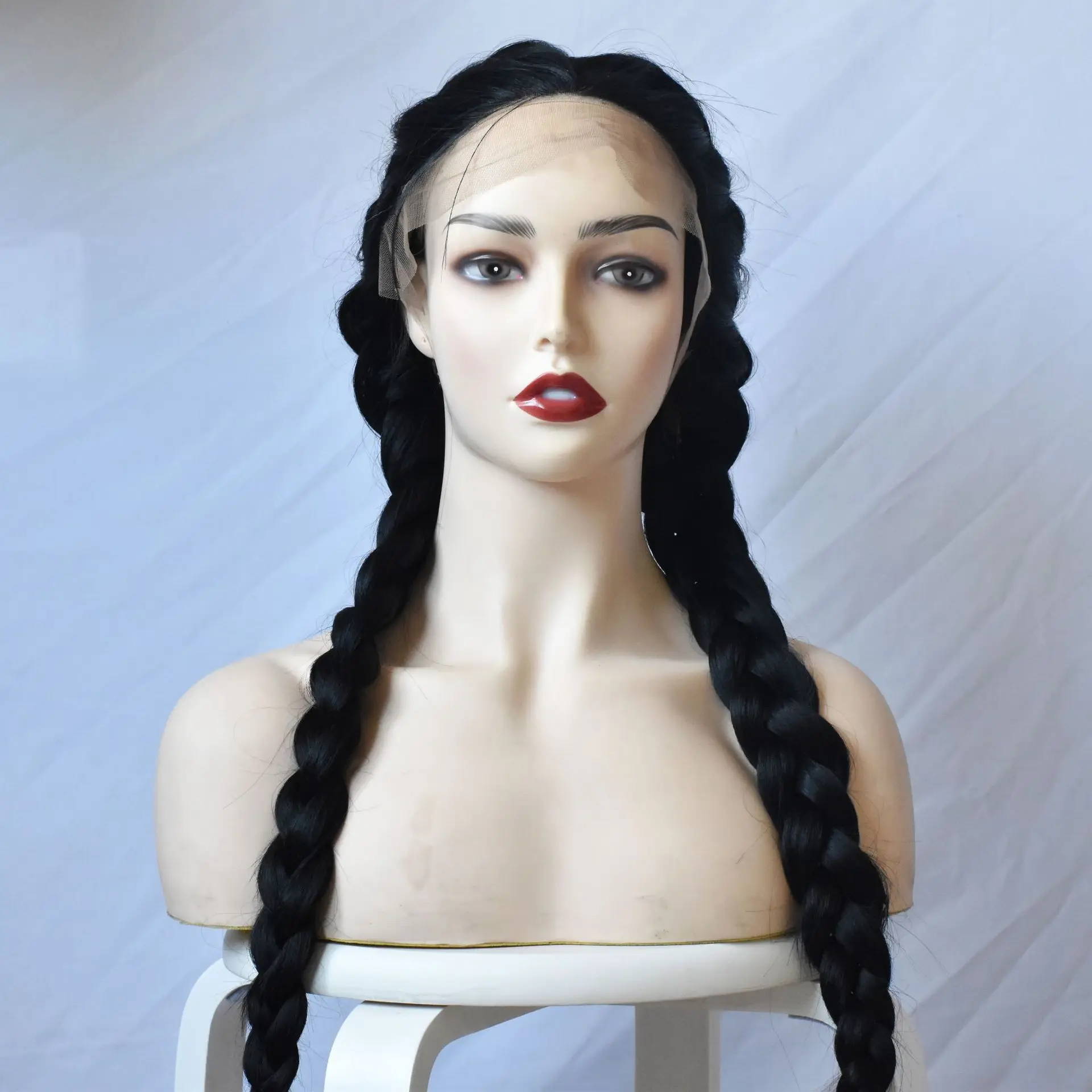 Fashionable Wig Trend For Ladies Slightly Wavy Front Lace Double Braids ...