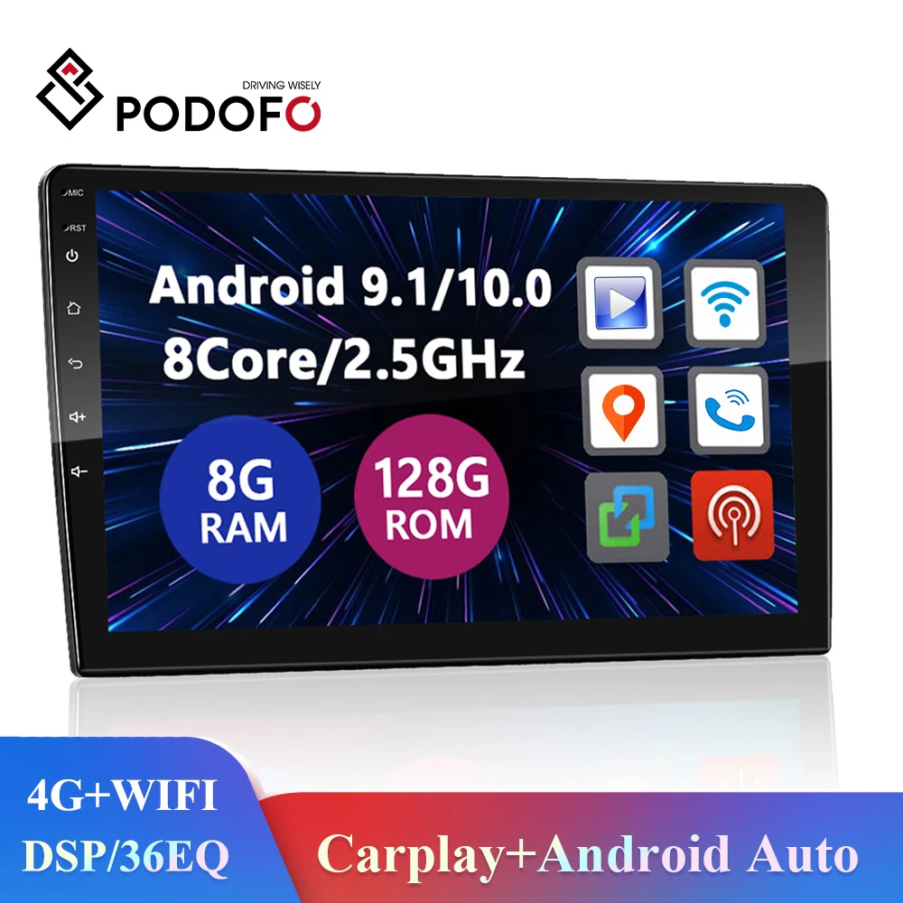 Podofo 2 din android 7 9 10 Polegada carplay carro multimídia player 4g ...