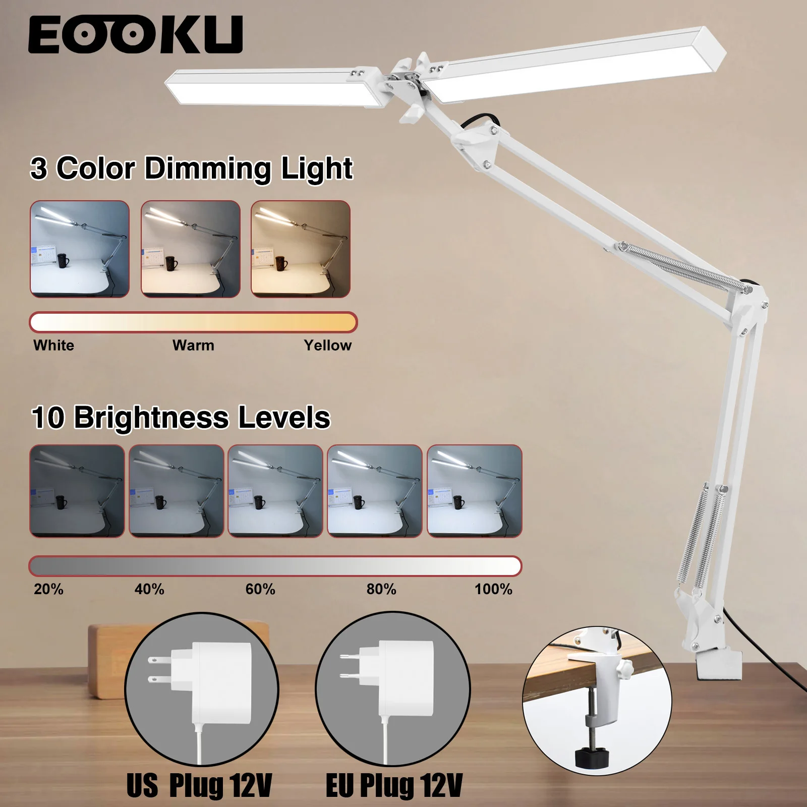 EOOKU-12V-24W-Table-Lamp-3-Color-Dimmable-LED-Lights-Eye-Caring-Desk ...