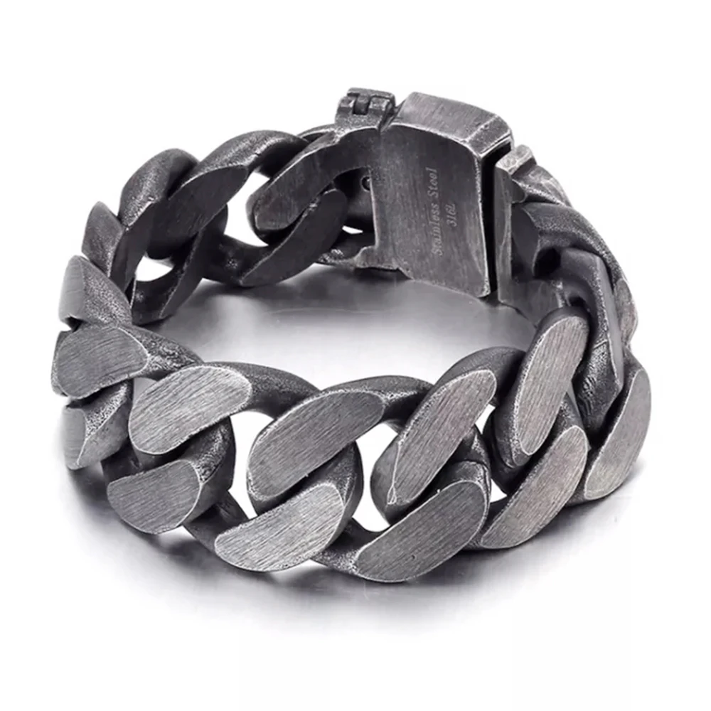 25mm-Heavy-Punk-Black-Curb-Cuban-Link-Chain-Bracelet-With-Belt-Buck-Men ...