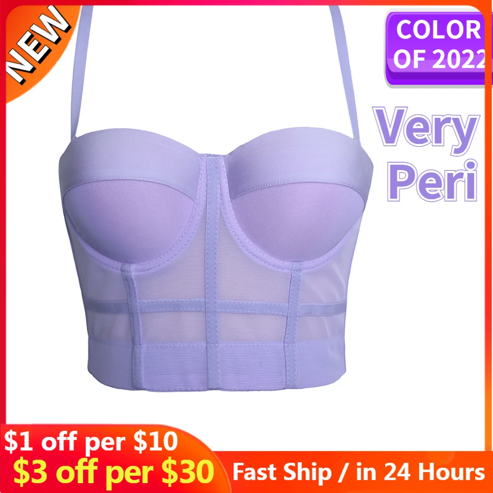 Very Peri Mesh Push Up Bralet Women's Corset Bustier Bra Night Club ...