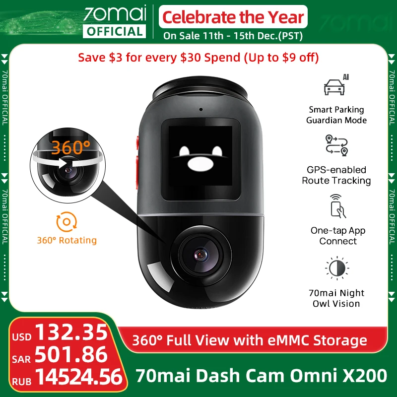 70mai-Dash-Cam-X200-Omni-360-Full-View-70mai-Camera-Car-DVR-X200-Built ...