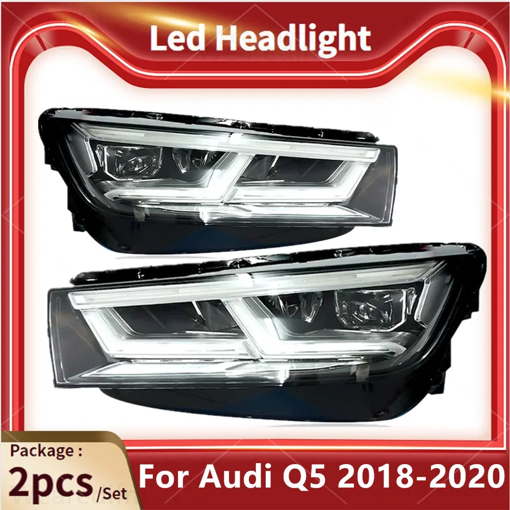 2pc-Car-Led-Front-Lights-For-Audi-Q5-Headlight-Assembly-2018-2019-2020 ...