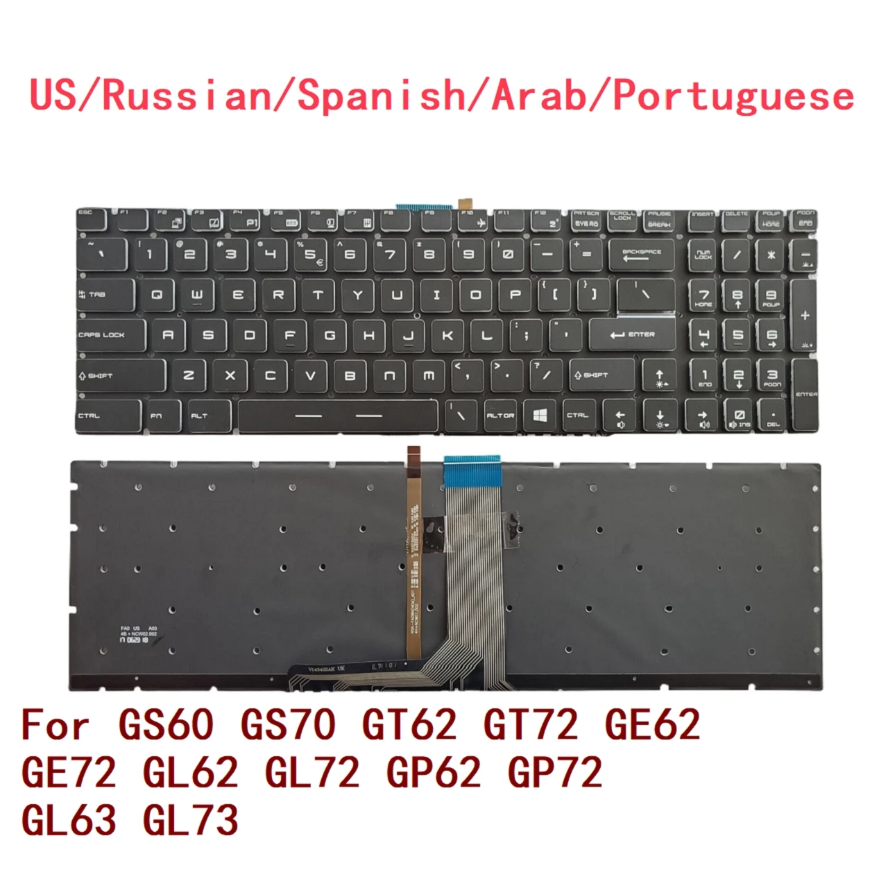 New-US-Russian-Spanish-Arab-Portuguese-Laptop-RGB-Keyboard-For-MSI-GS60 ...
