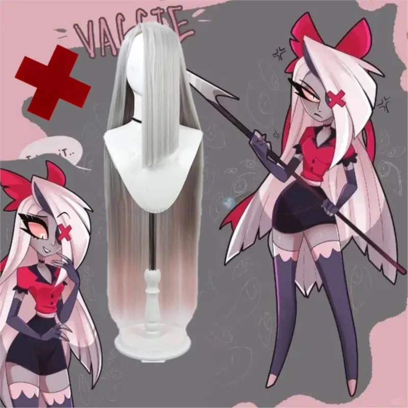 Anime Hazbin Vaggie Cosplay Hotel Vaggie Wig With Bow Headwear Vaggie ...