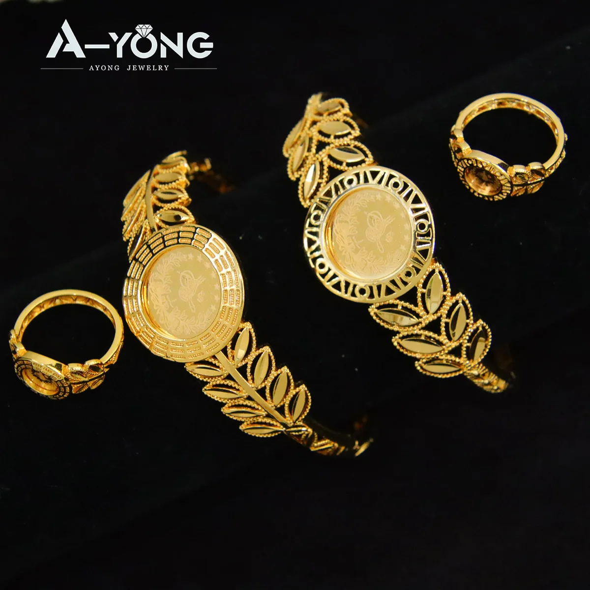Luxury Arabic Gold Plated Coins Bracelet Ring Set 21k Gold Color ...