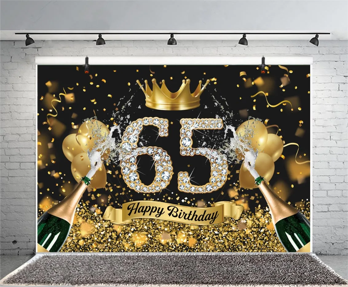 65 Birthday Decorations Happy 65th Birthday Backdrop Banner Purple ...