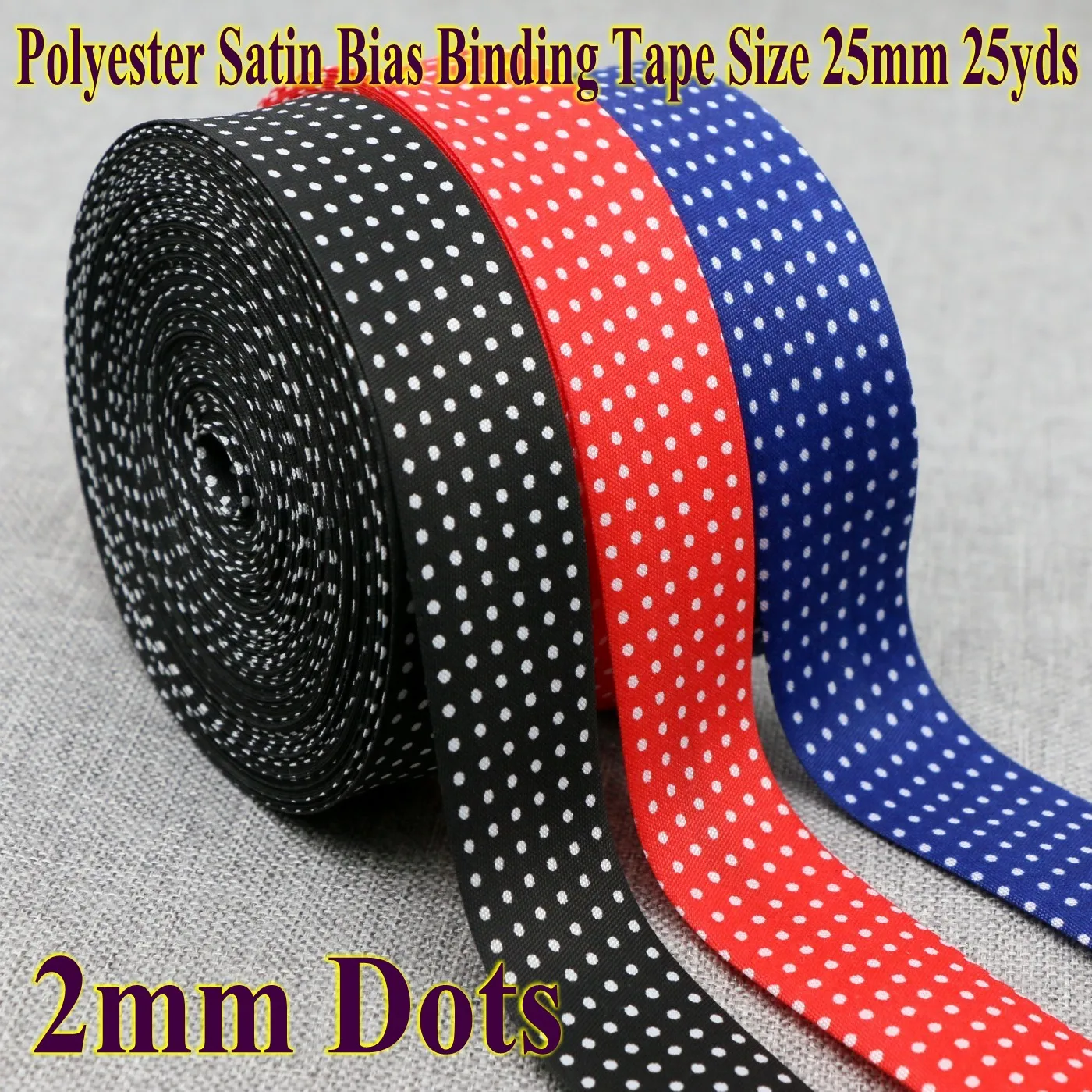 Polyester Printed Bias Binding tape 2mm Dots spots Size 2.5cm 1" 25yds ...