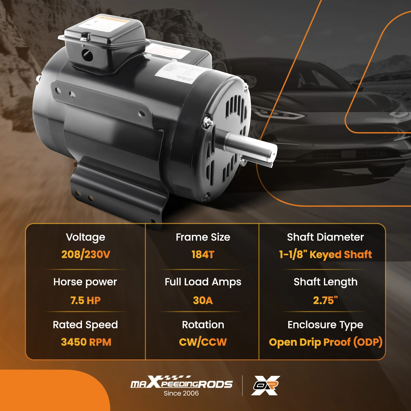 7.5 Hp Electric Motor 3450 RPM 184 T Frame 1 Ph Single Phase 208 230 ...