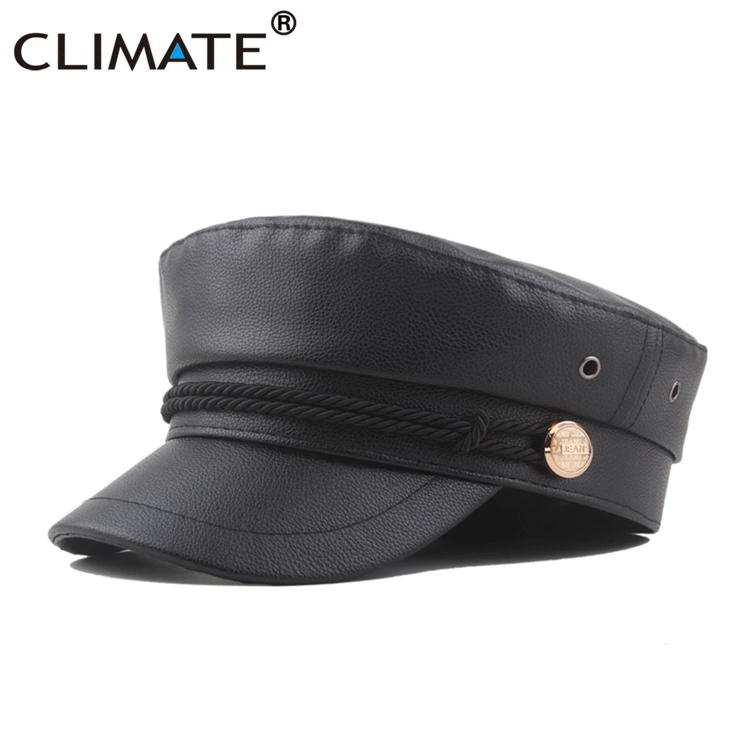CLIMATE Women Fashion Punk Cap Fashion PU Navy Army Military Cap Hat ...