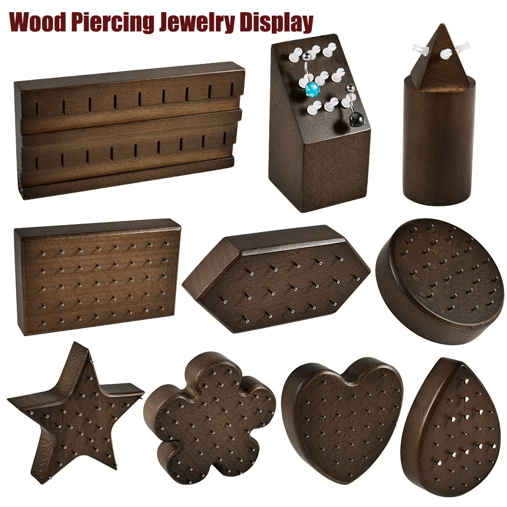 1PC-Wood-Piercing-Jewelry-Display-Flower-Heart-Shape-Cases-Stand ...