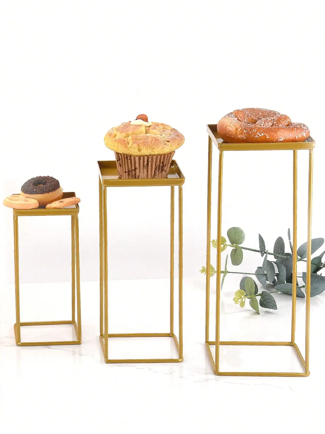 Leeseph Mini Serving Tray Set of 3 Cupcake Stand Metal Riser Racks/Food ...