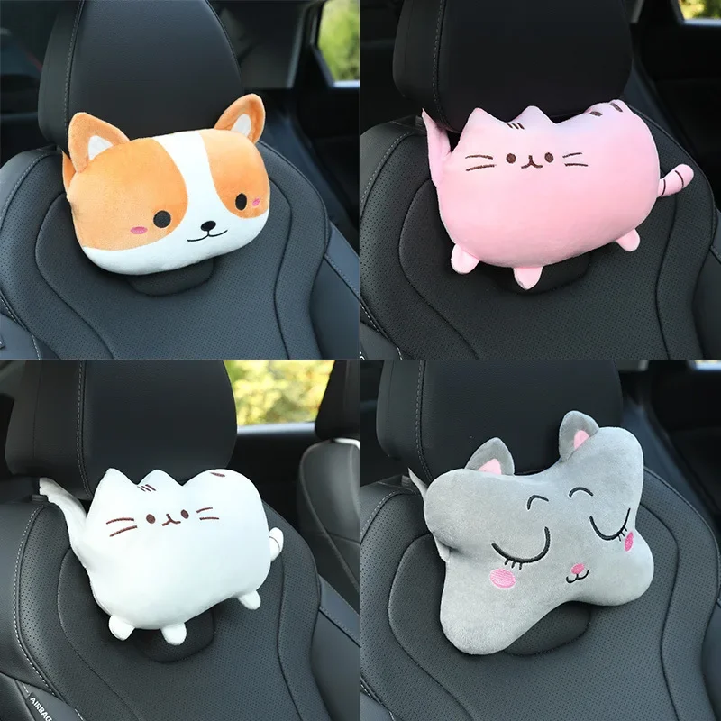 1 Pair Cartoon Cute Cat Car Seat Headrest Plush Pad Safety Pillow ...