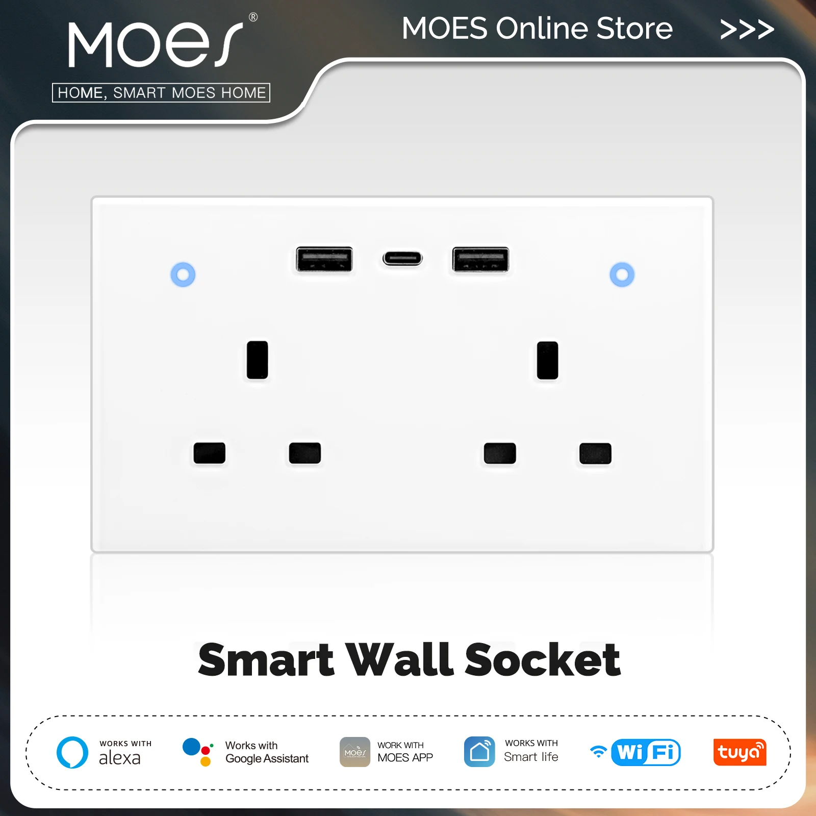 MOES-Tuya-WiFi-Smart-Wall-Socket-UK-Outlet-13A-Touch-Switch-USB-Type-C ...