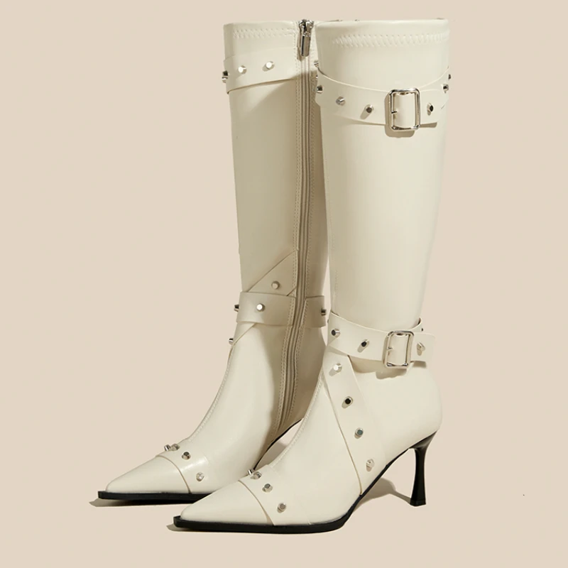 Botas-de-tac-n-alto-para-mujer-botines-largos-de-punta-estrecha-estilo ...