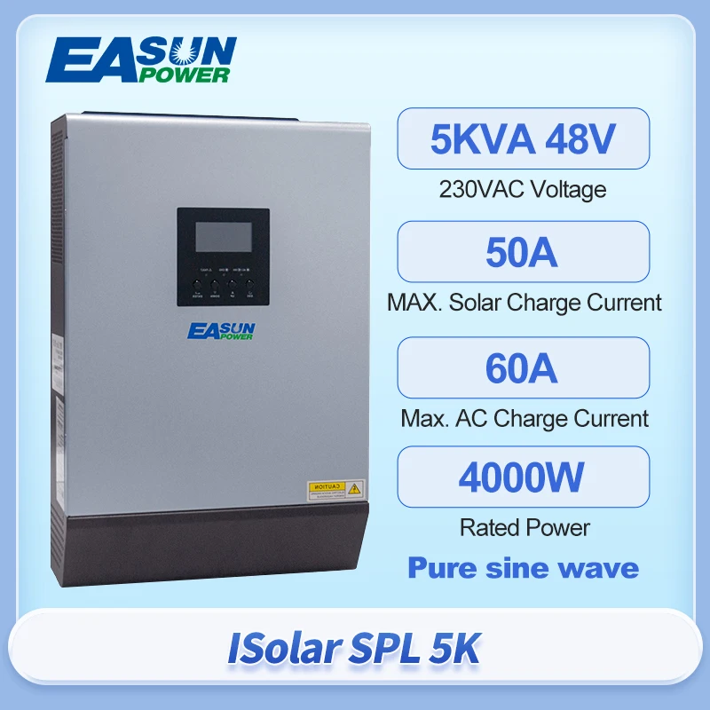 EASUN Solar Inverter Hybrid 48V 5KW Pure Sine Wave 220VAC Output Built ...