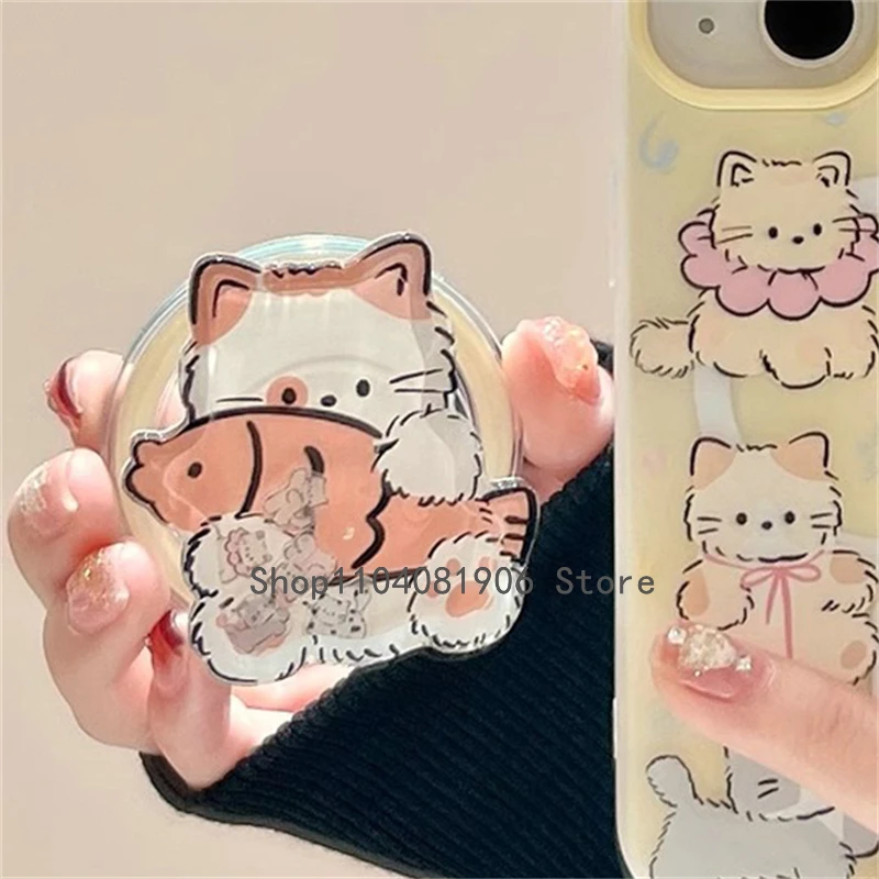 Korean Cute Quicksand Shake Kitten Magnetic Holder Phone Stand GripTok ...