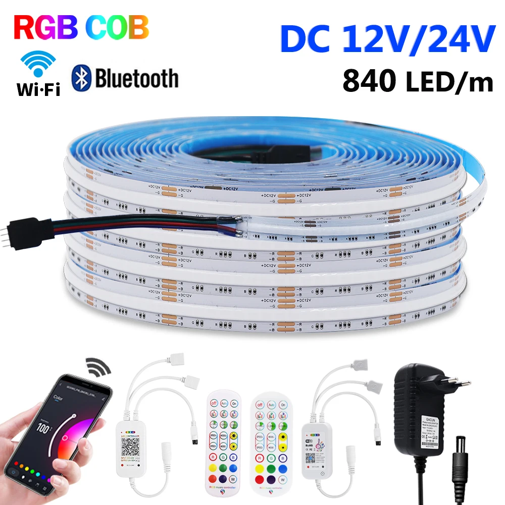 840LEDs/m RGB COB Led Strip 12V 24V Tuya WiFi Bluetooth App Control Flexible High Bright ...