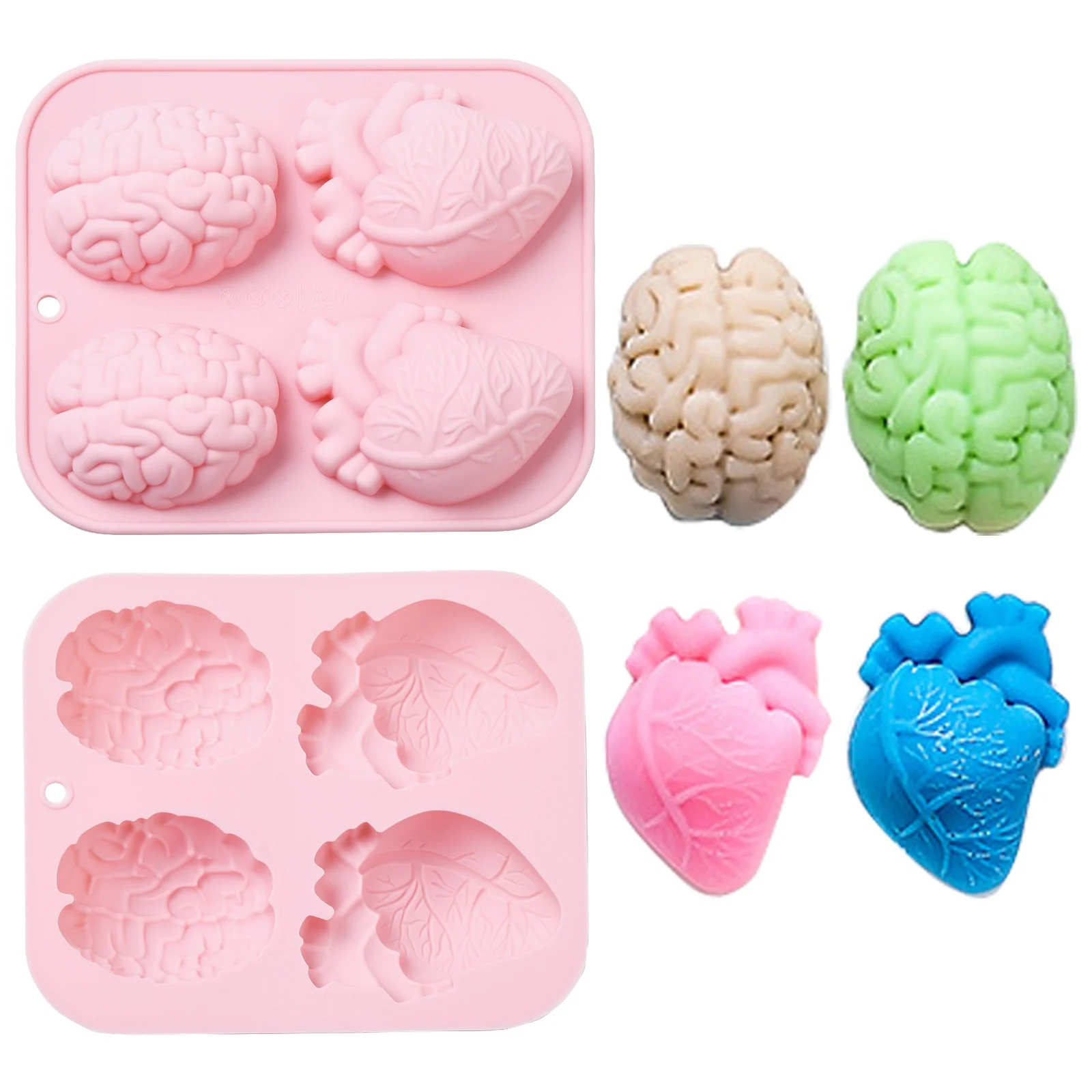 Pandahall 2Pcs Pink Heart and Brain Silicone Molds Body Organ Shape ...