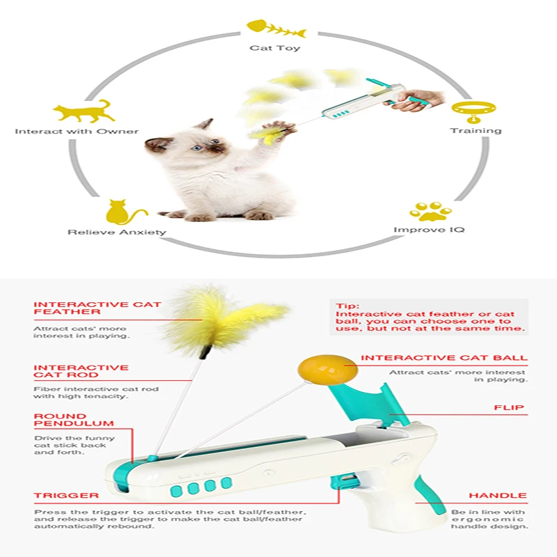 Creative Cat Toy Ball Feather Rebound Folding Rod Interactive Funny Cat ...