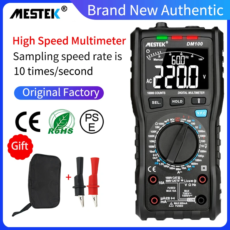 MESTEK DM100 Digital Multimeter High Speed Smart Double Core T-rms NCV ...