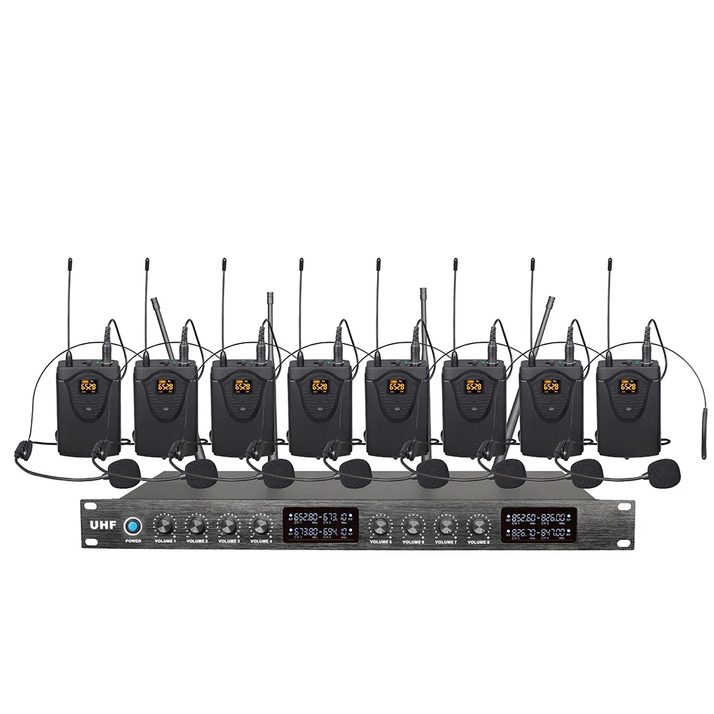 Professional UHF wireless microphone 8-channel headphone microphone ...