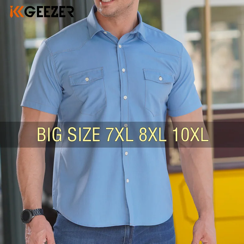 Men Shirt Denim Short Sleev Cotton Oversize 6XL 7XL 8XL 10XL Plus Size ...