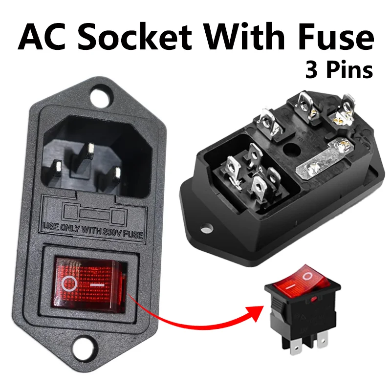 5-20-100PCS-250V-10A-IEC320-C14-Electrical-AC-Socket-AC-01B-3Pin-red ...