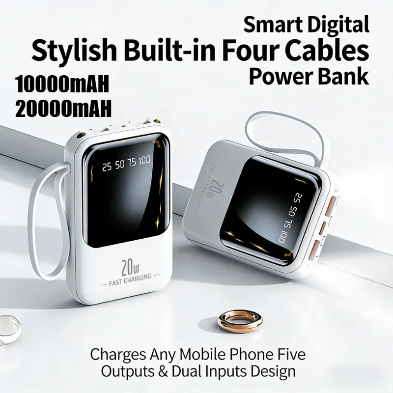 20000mAh Ultra Slim Portable Power Bank with Built-in Cables | High ...