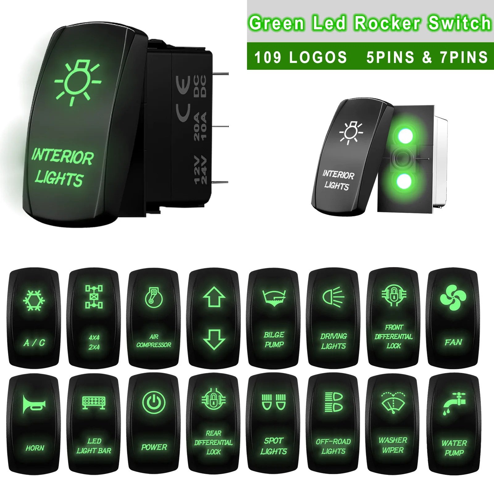 1-Pc-Green-Backlit-Laser-Etched-12V-24V-Rocker-Toggle-Switch-for-Car ...