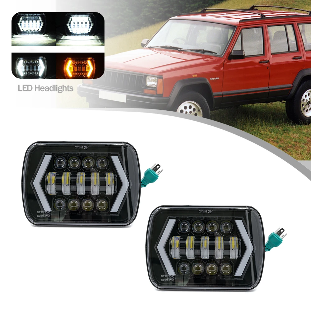 2Pcs 7x5 7x6 Inch Led Headlight High/Low Beam Turn Signal Light DRL ...