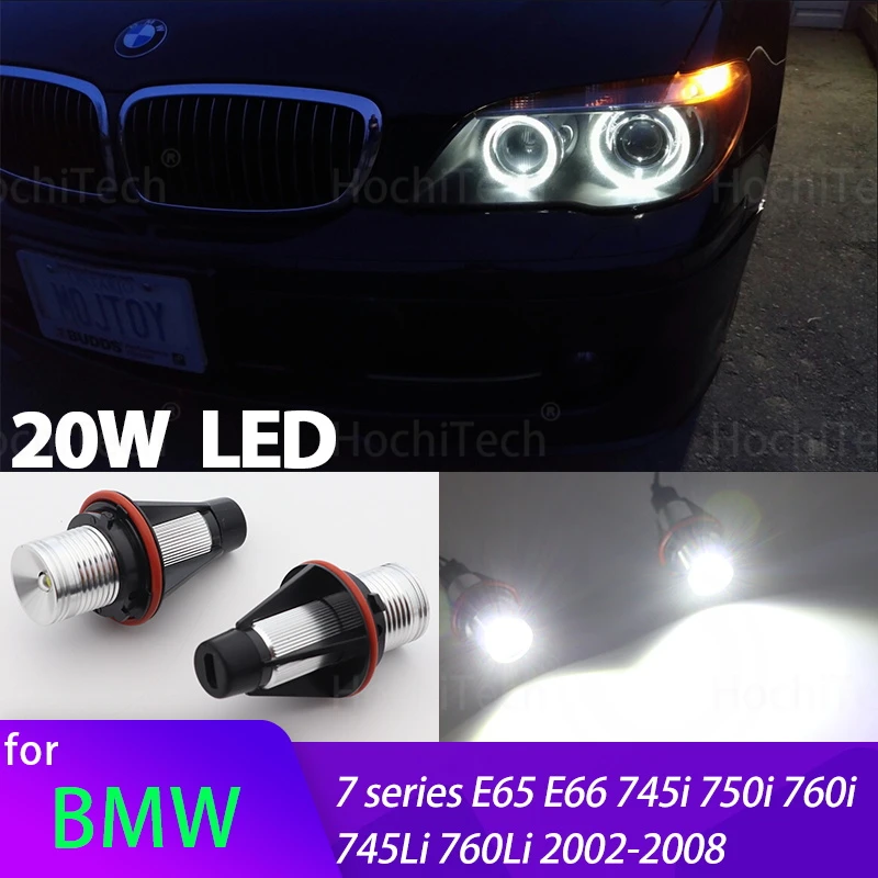 20W 6000K white LED Headlight Angel eyes bulb Light for BMW 7 series E65 E66 745i 750i 760i ...